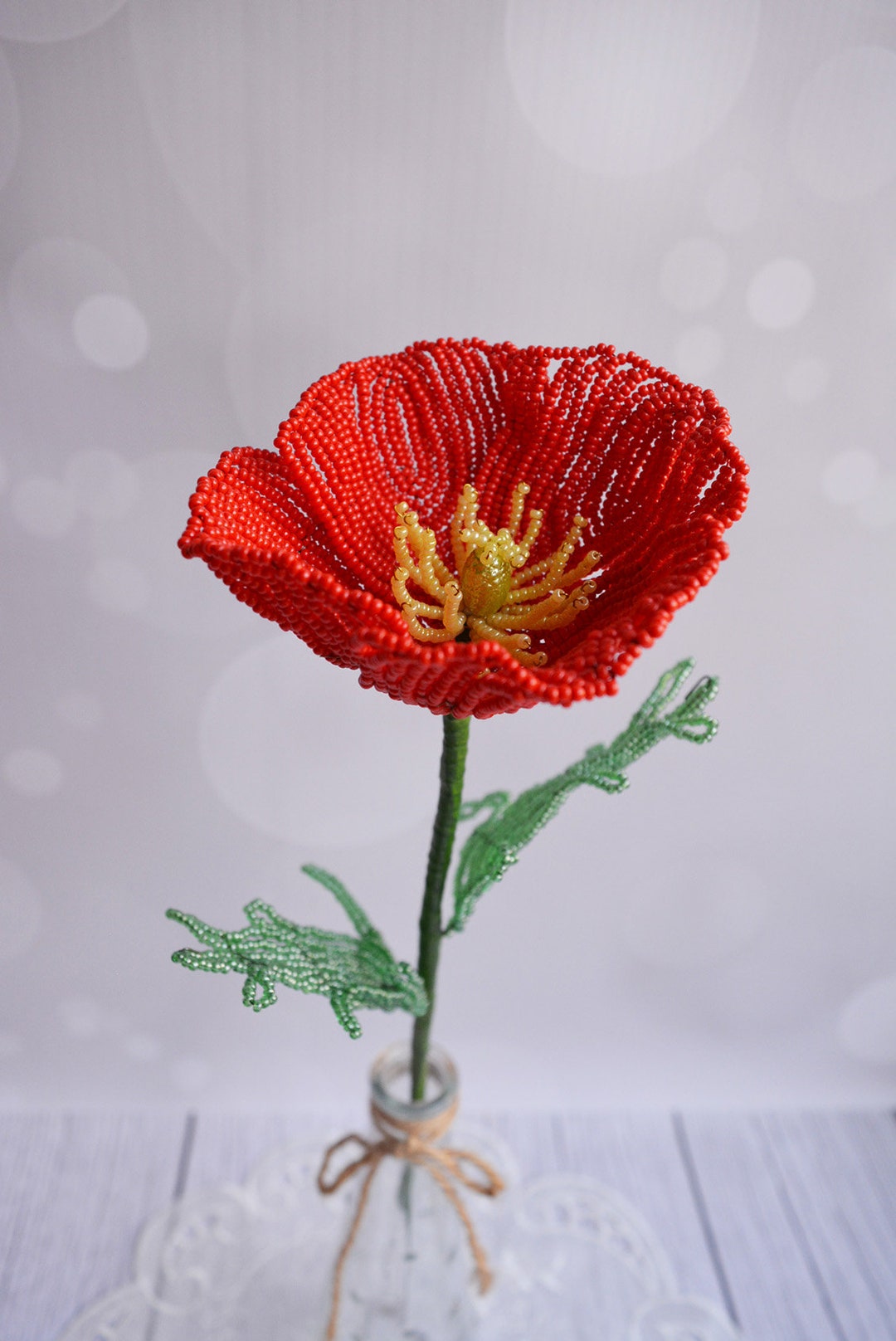 Beaded Poppie Flower, Field Poppy, Wildflowers, Single Stem Red Poppy ...