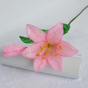 Beaded Lily, French Beaded Flower, Pink Lily, White Lily Branch, Easter ...