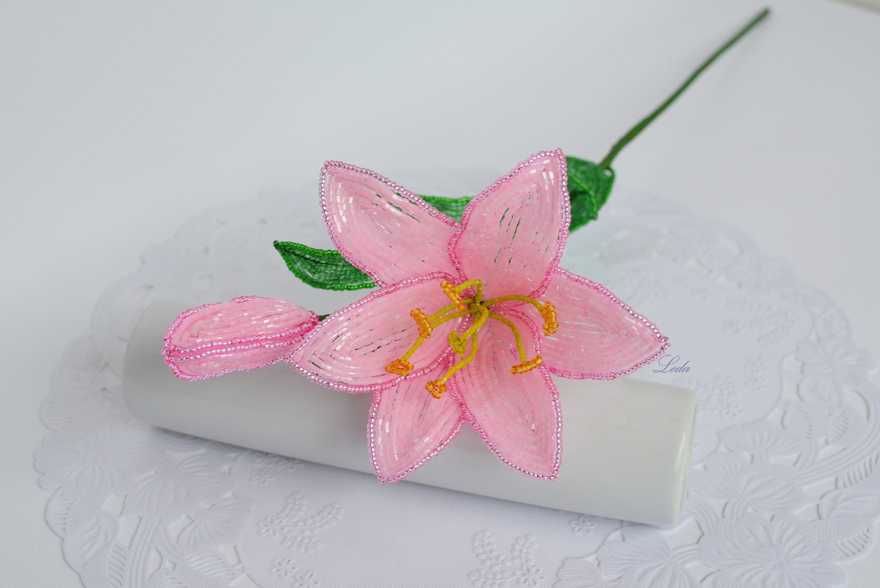 Beaded Lily French Beaded Flower Pink Lily White Lily | Etsy