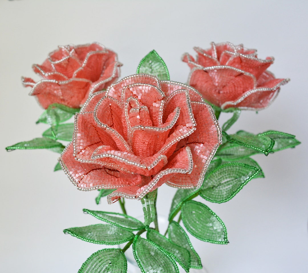 Bouquet of 3 Beaded Roses, Set of 3 Beaded Roses, Beaded Flowers, Roses ...