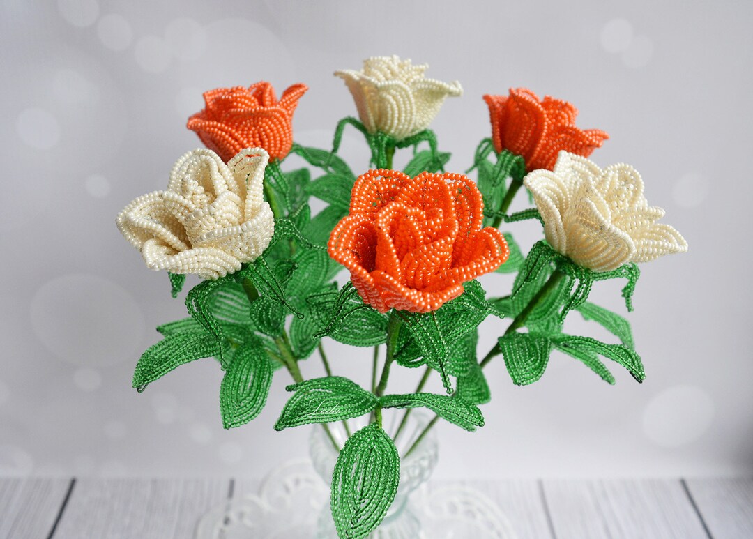Bouquet 6 Garden Beaded Roses, Beaded Flowers Bouquet, Flowers Garden ...