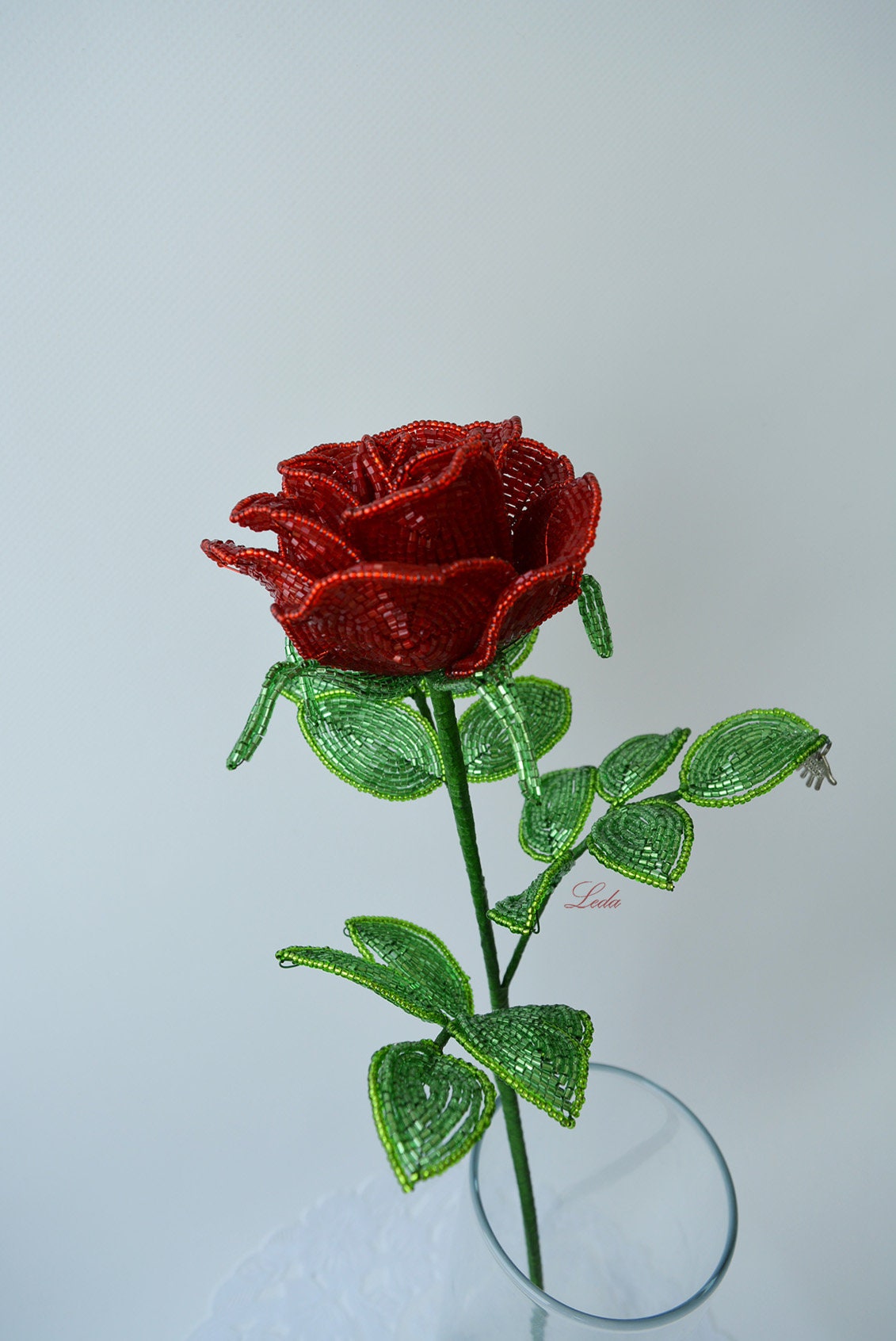 Beaded Rose With Stem French Beaded Flower Beaded Winter - Etsy