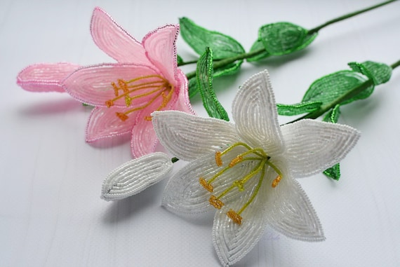 Beaded Lily French Beaded Flower Pink Lily White Lily | Etsy