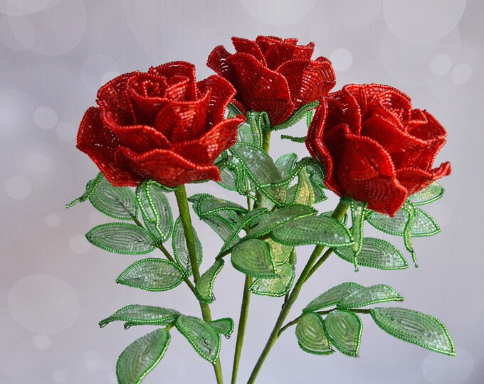 Bouquet of 3 Beaded Roses, Beaded Flowers, Eternal Rose, French Beaded ...