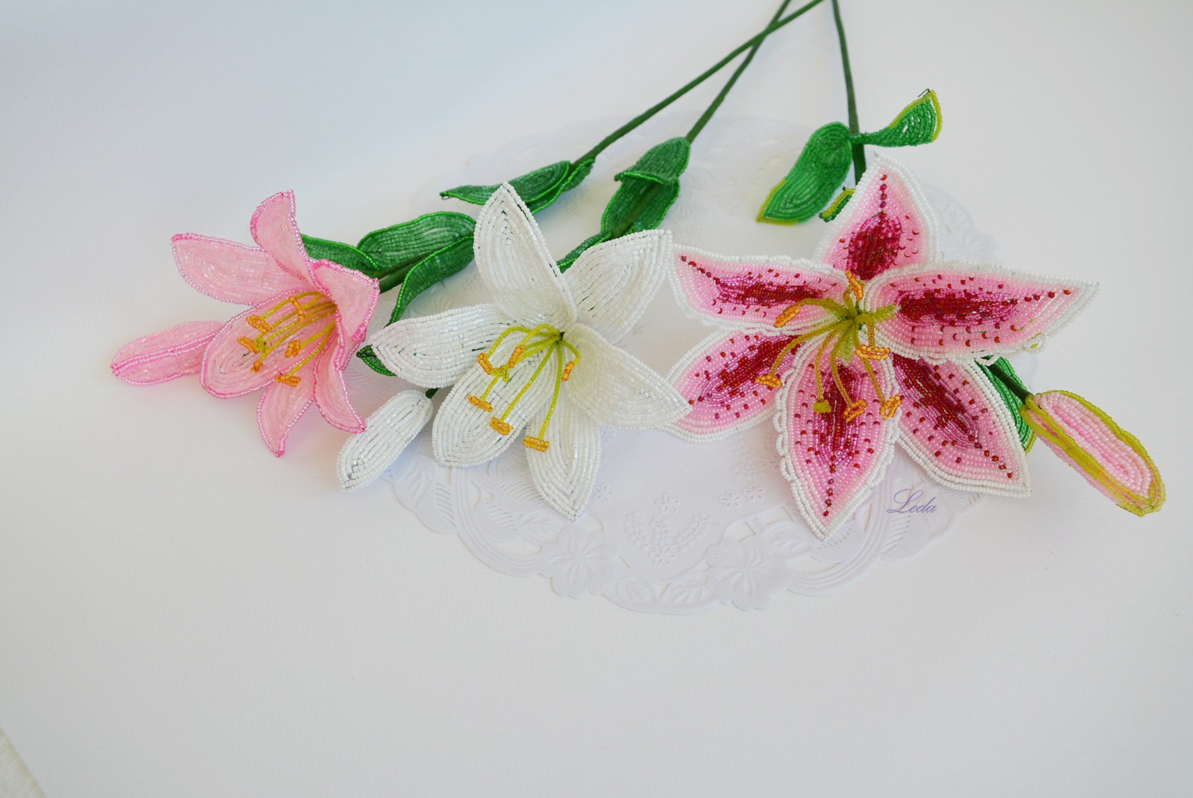 Beaded Lily French Beaded Flower Pink Lily White Lily | Etsy