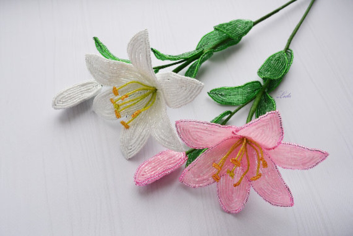 Beaded Lily french beaded flower pink lily white lily | Etsy