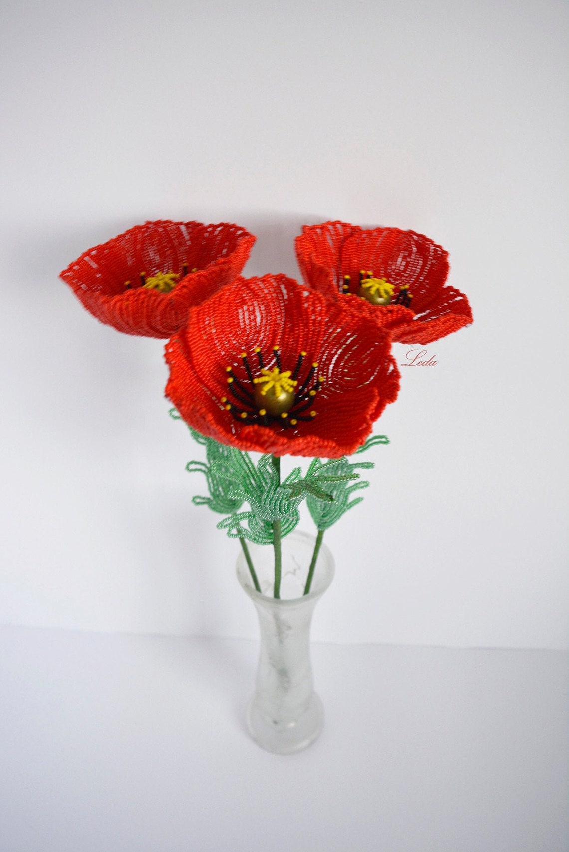 Beaded Poppies Flowers, Field Poppy, Wildflowers, Single Stem Red Poppy ...