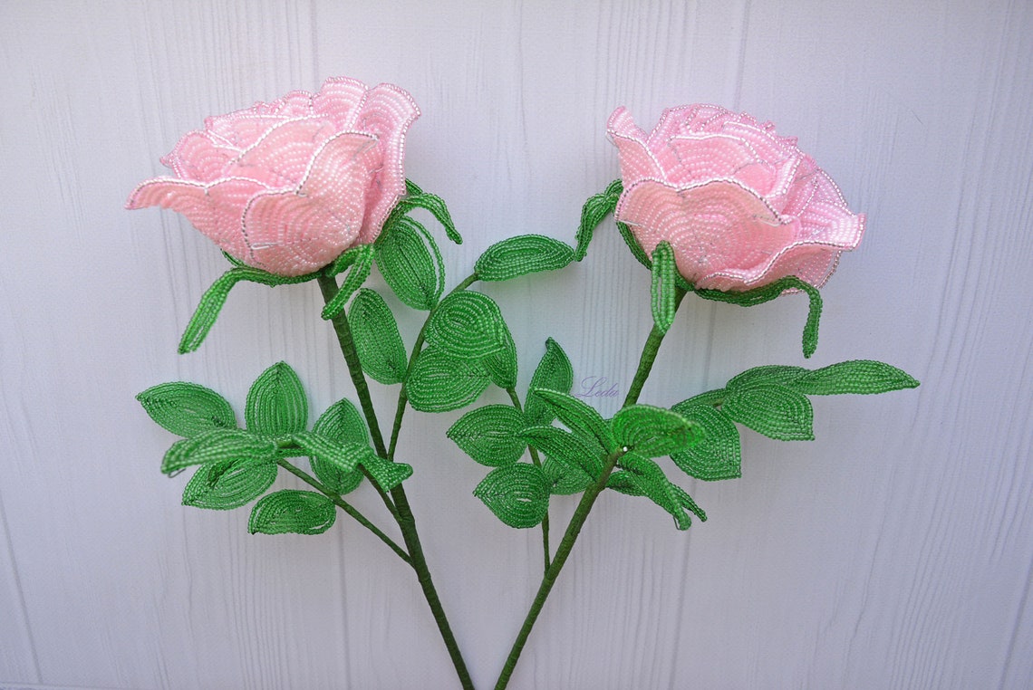 Beaded Flowers, Rose of Glass Bead, Beaded Rose in a Vase, Pink Beaded ...