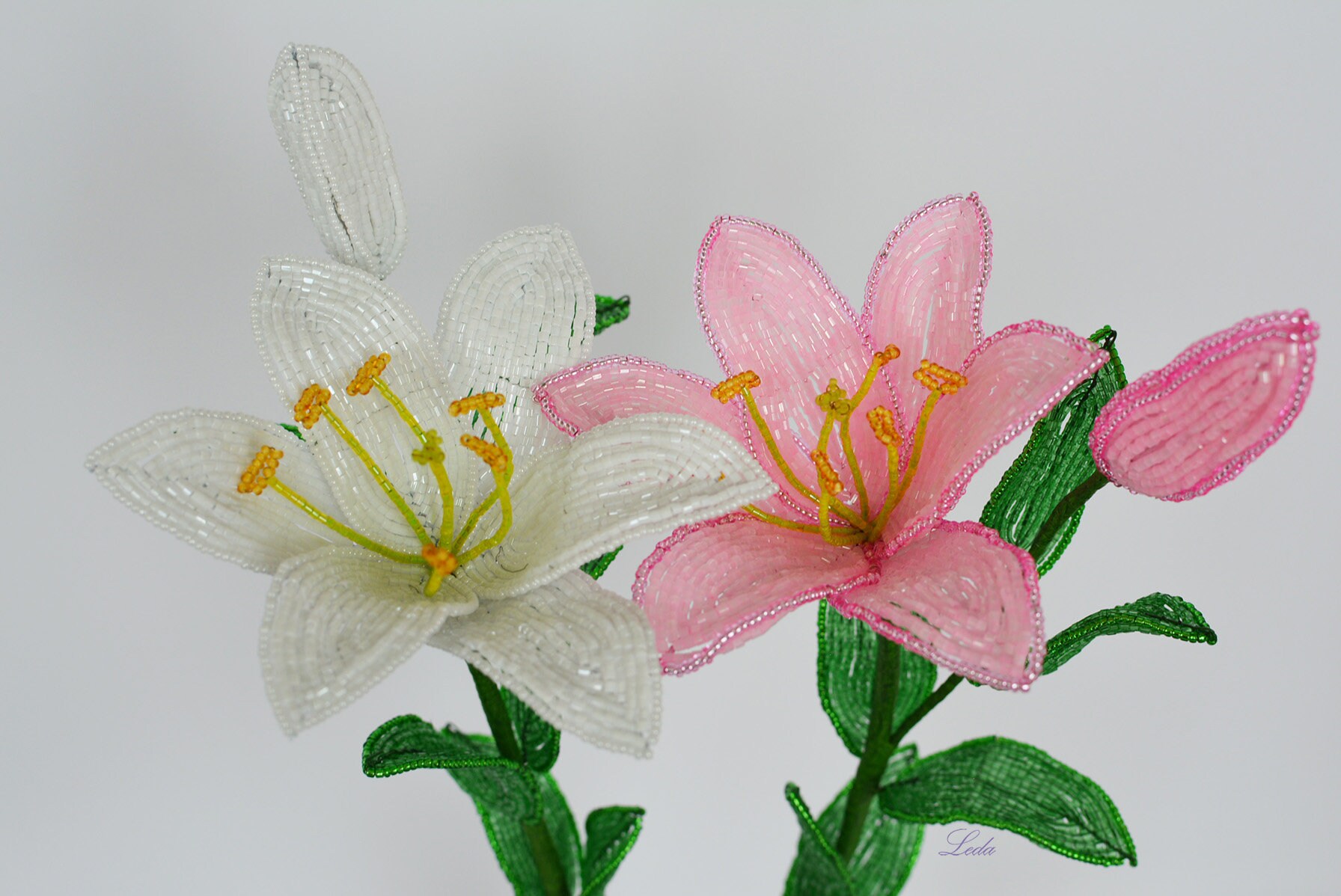 Beaded Lily French Beaded Flower Pink Lily White Lily | Etsy