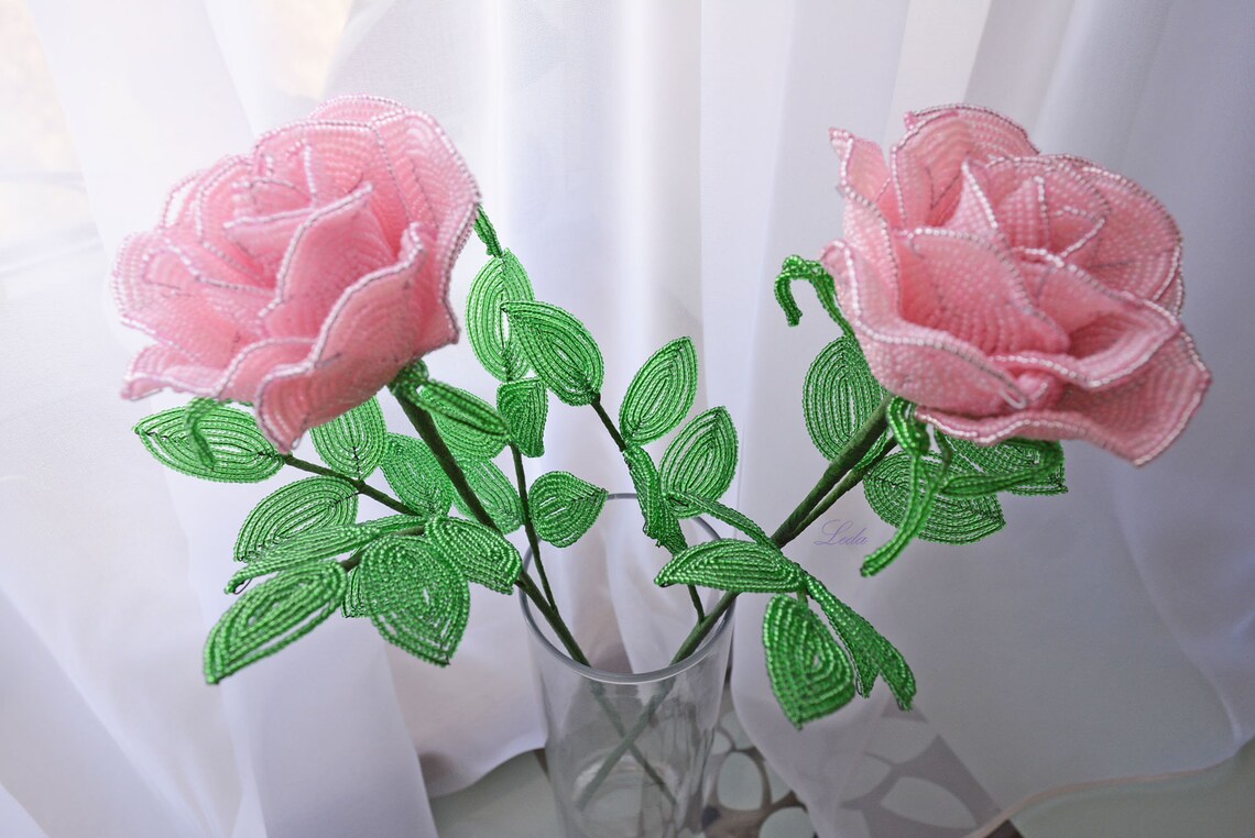 Beaded flowers rose of glass bead beaded rose in a vase | Etsy