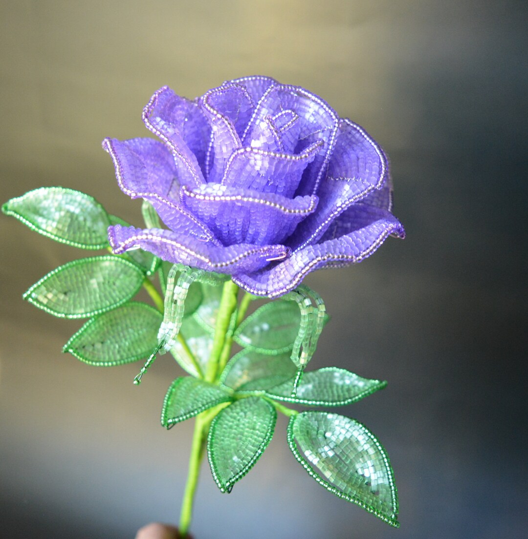 Beaded Flowers Purple Rose on Stem Unique Wedding Flower - Etsy