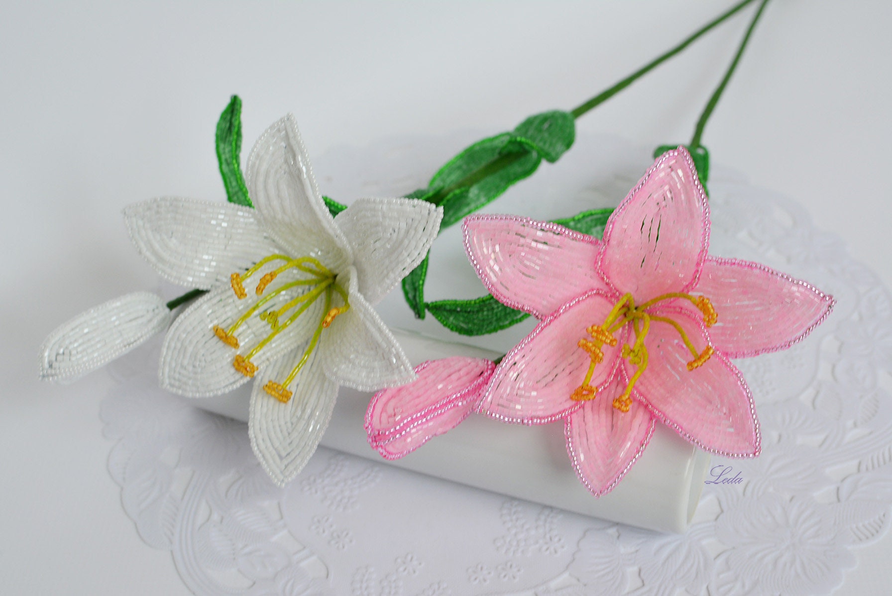 Beaded Lily French Beaded Flower Pink Lily White Lily | Etsy