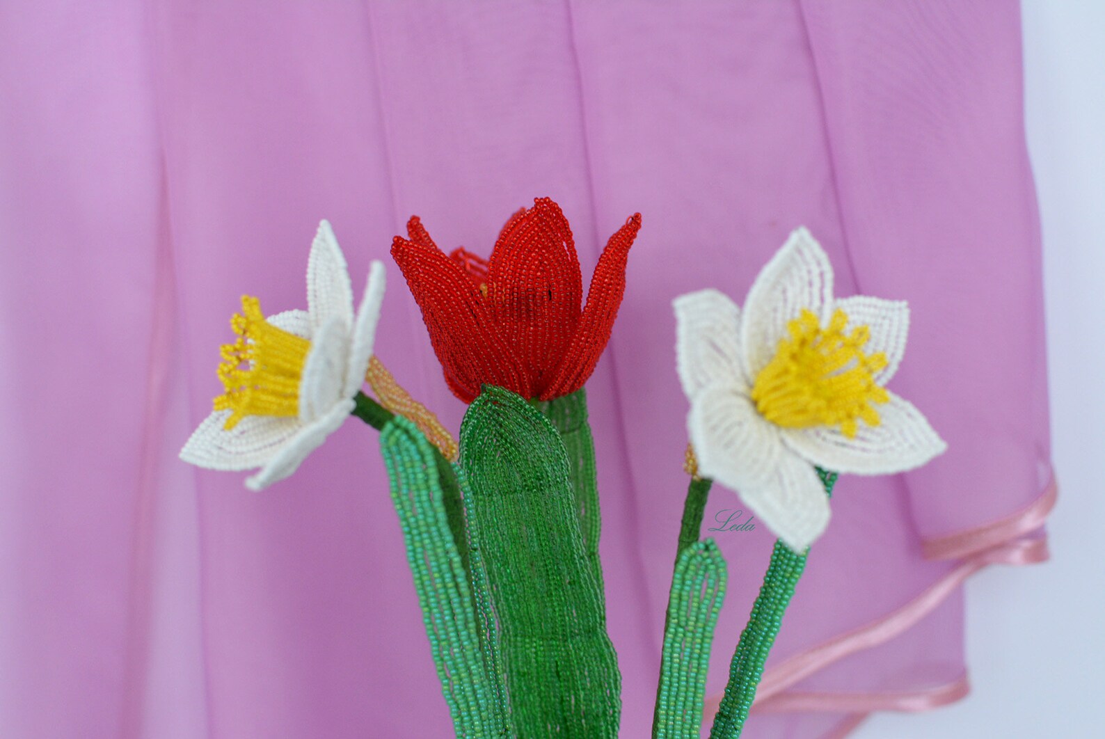 Bouquet tulip and daffodils beaded flowers Beaded daffodils | Etsy