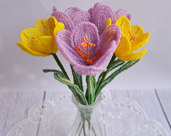 Bouquet Spring Szafran,beaded Flower Crocus, Artificial Spring Flowers ...