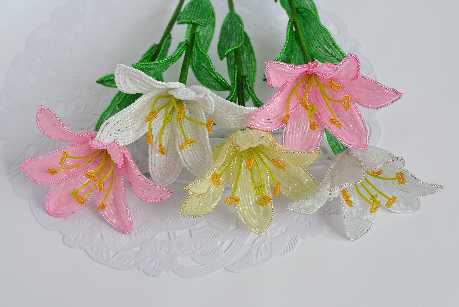 Beaded Lily French Beaded Flowers Lily Branch Garden Lily - Etsy UK