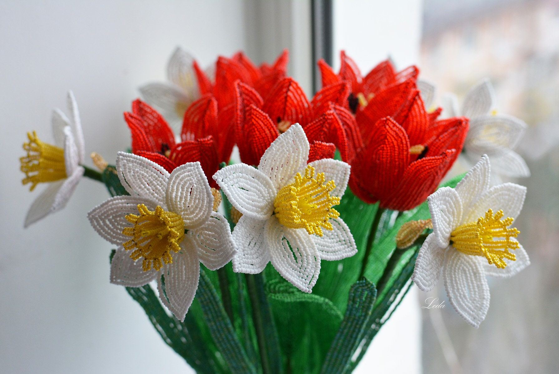 Bouquet tulip and daffodils beaded flowers Beaded daffodils | Etsy