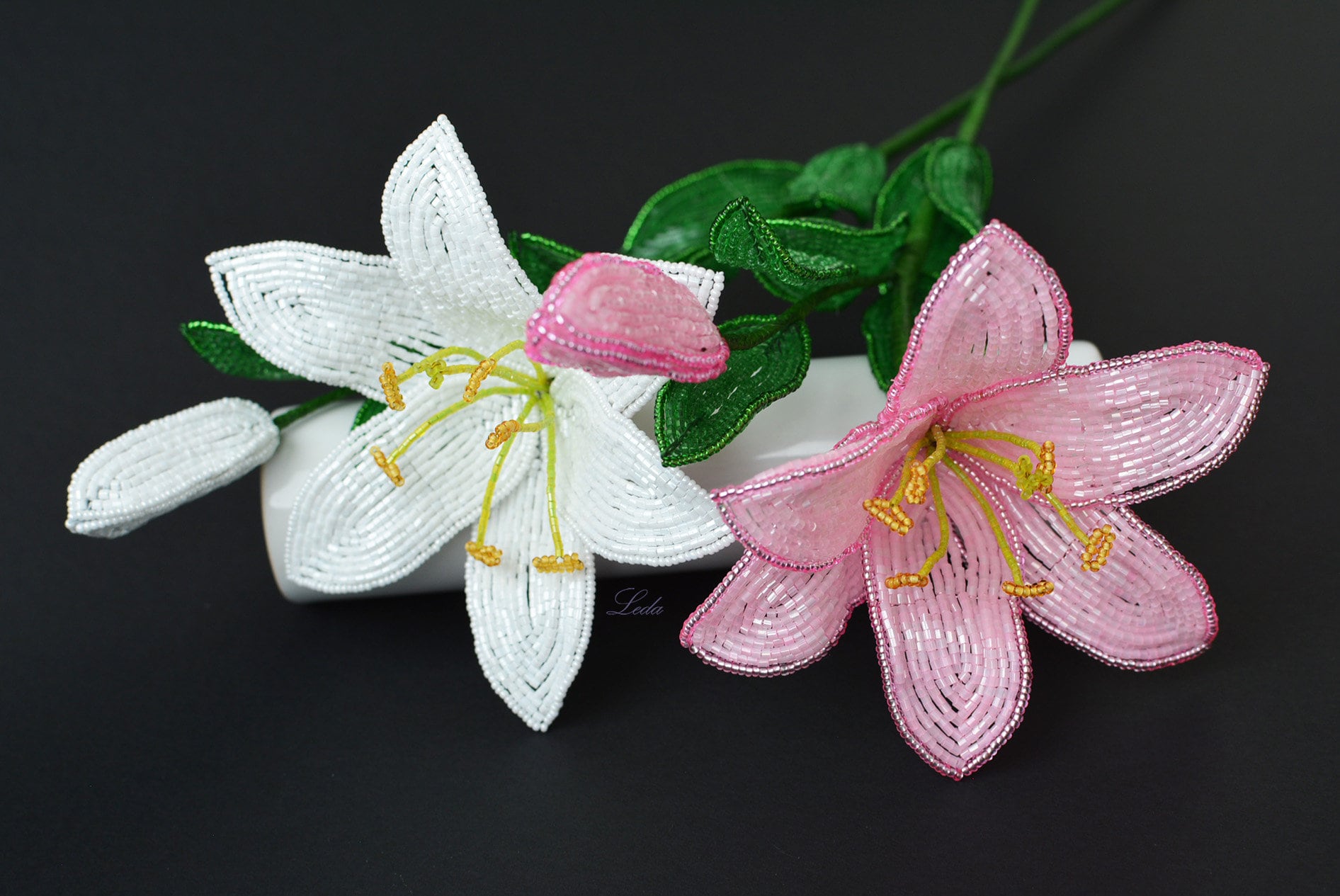 Beaded Lily french beaded flower pink lily white lily | Etsy