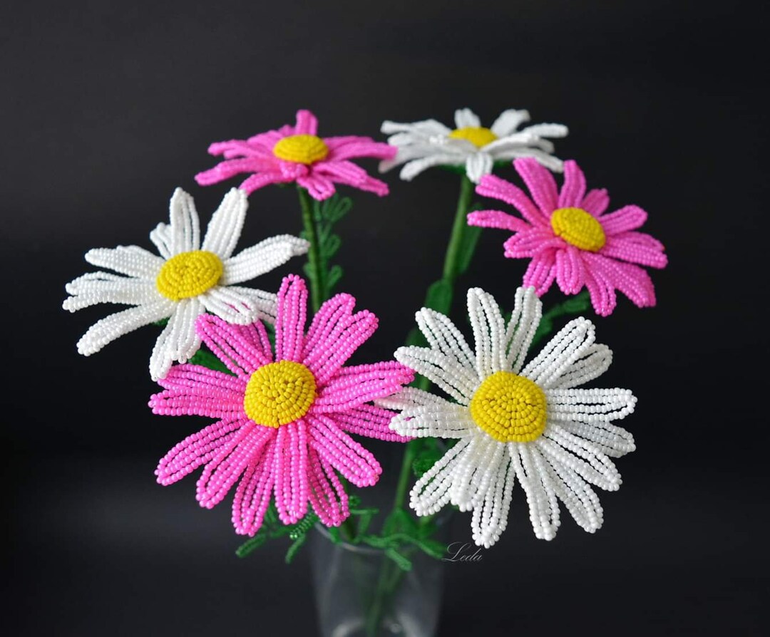 Pink Daisy Flower, Beaded Flower Daisy, Wildflowers, Pyrethrum - Etsy