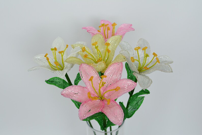 Beaded Lily French Beaded Flowers Lily Branch Garden Lily | Etsy