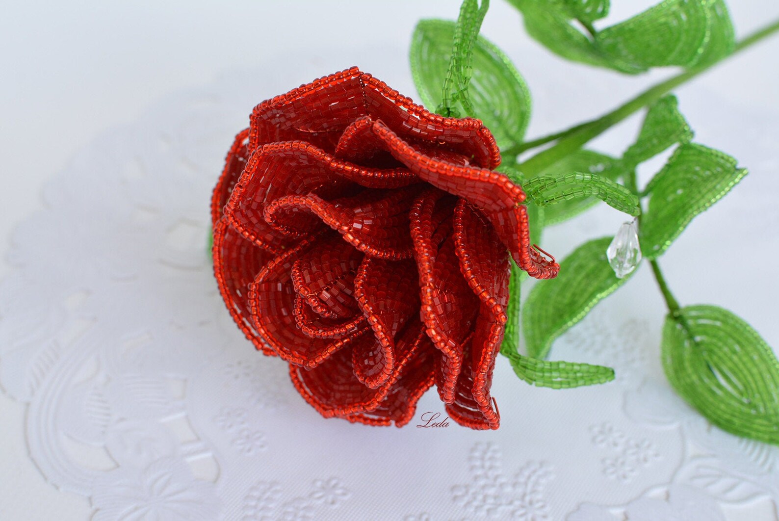 Beaded Rose French Beaded Flowers Stem Red Rose Eternal - Etsy