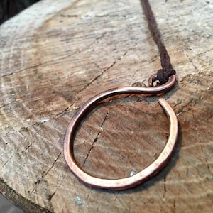 Hand Forged Copper Circle Pendant on Leather. - Etsy