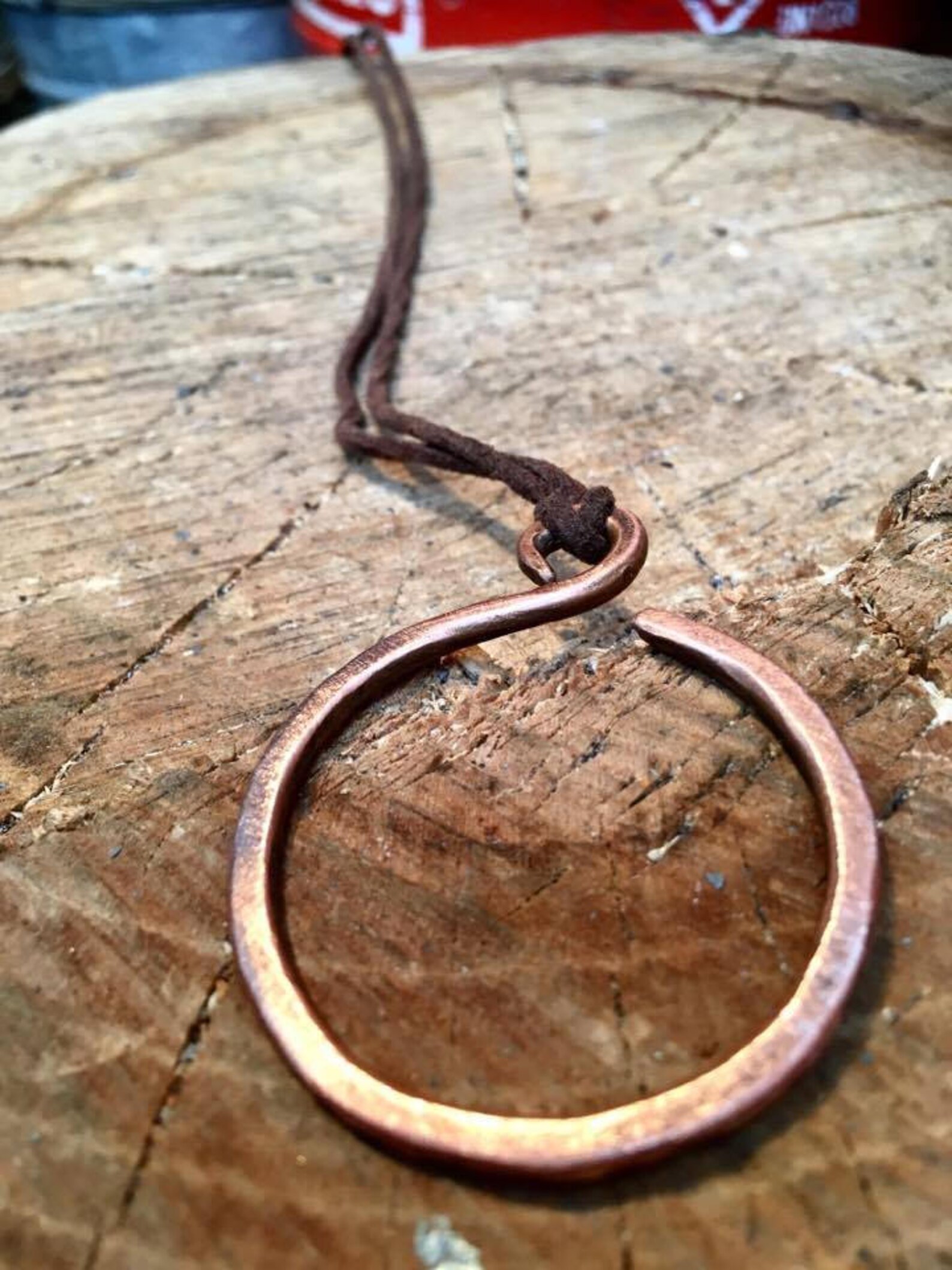 Hand Forged Copper Circle Pendant on Leather. - Etsy