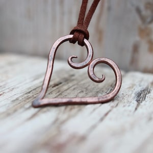 Delicate Copper Heart Pendant on Leather - Etsy