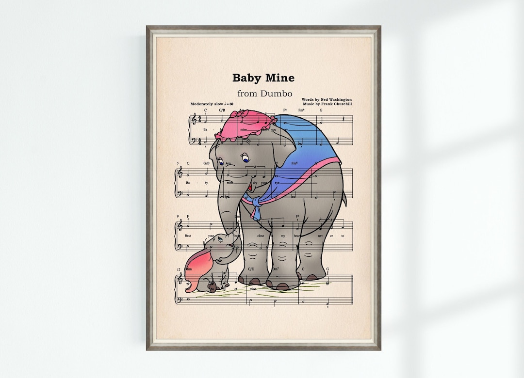 Dumbo and Mom Poster Baby Mine Music Sheet Musical Art Wall Decor Print ...