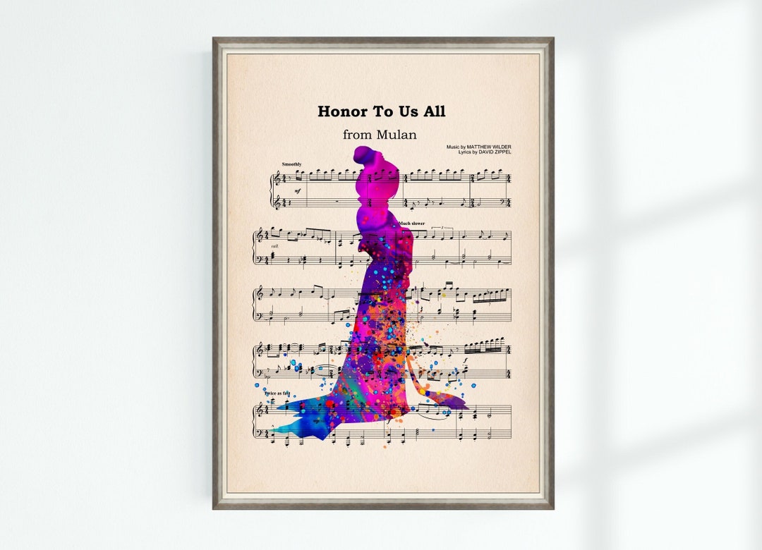 Mulan Poster Honor to Us All Music Sheet Musical Art Wall Decor Print ...