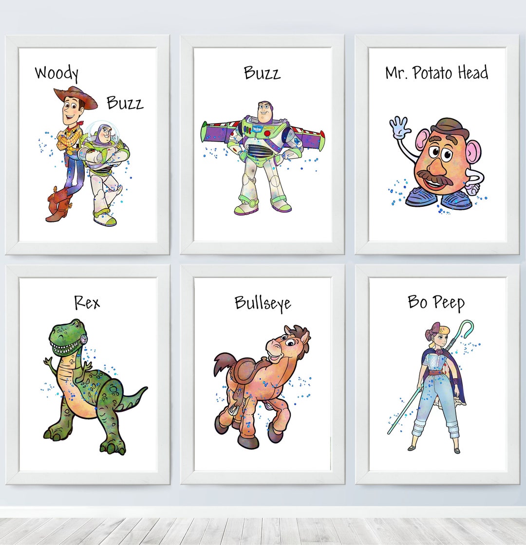 Toy Story Set of 6 Woody Buzz Rex Bo Peep Poster Nursery Printable Baby ...