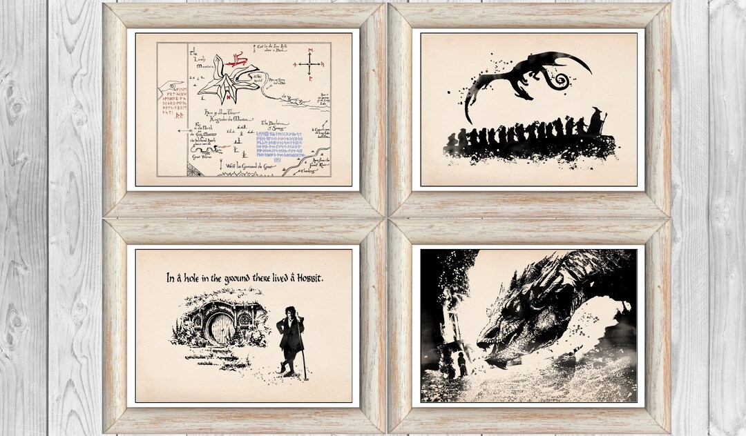 Set of 4 Thror's Map Poster the Lonely Mountain Smaug Thorin and ...