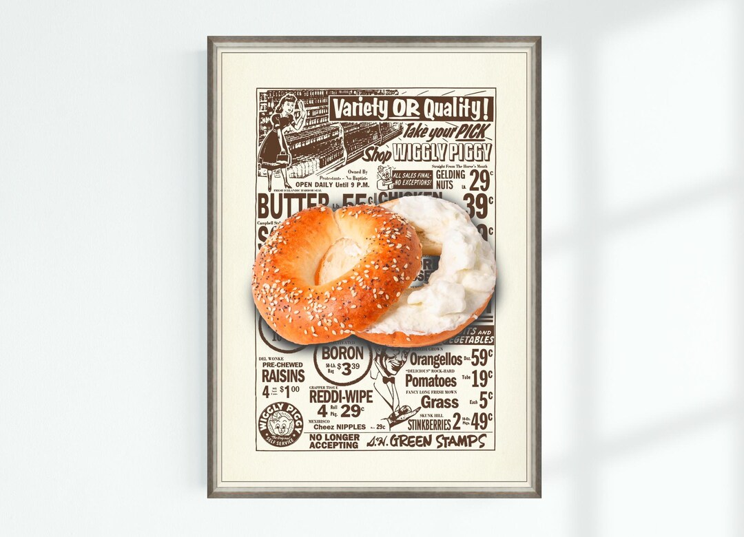 Bagels With Cream Cheese Poster Kitchen Wall Art Print Food Decor ...