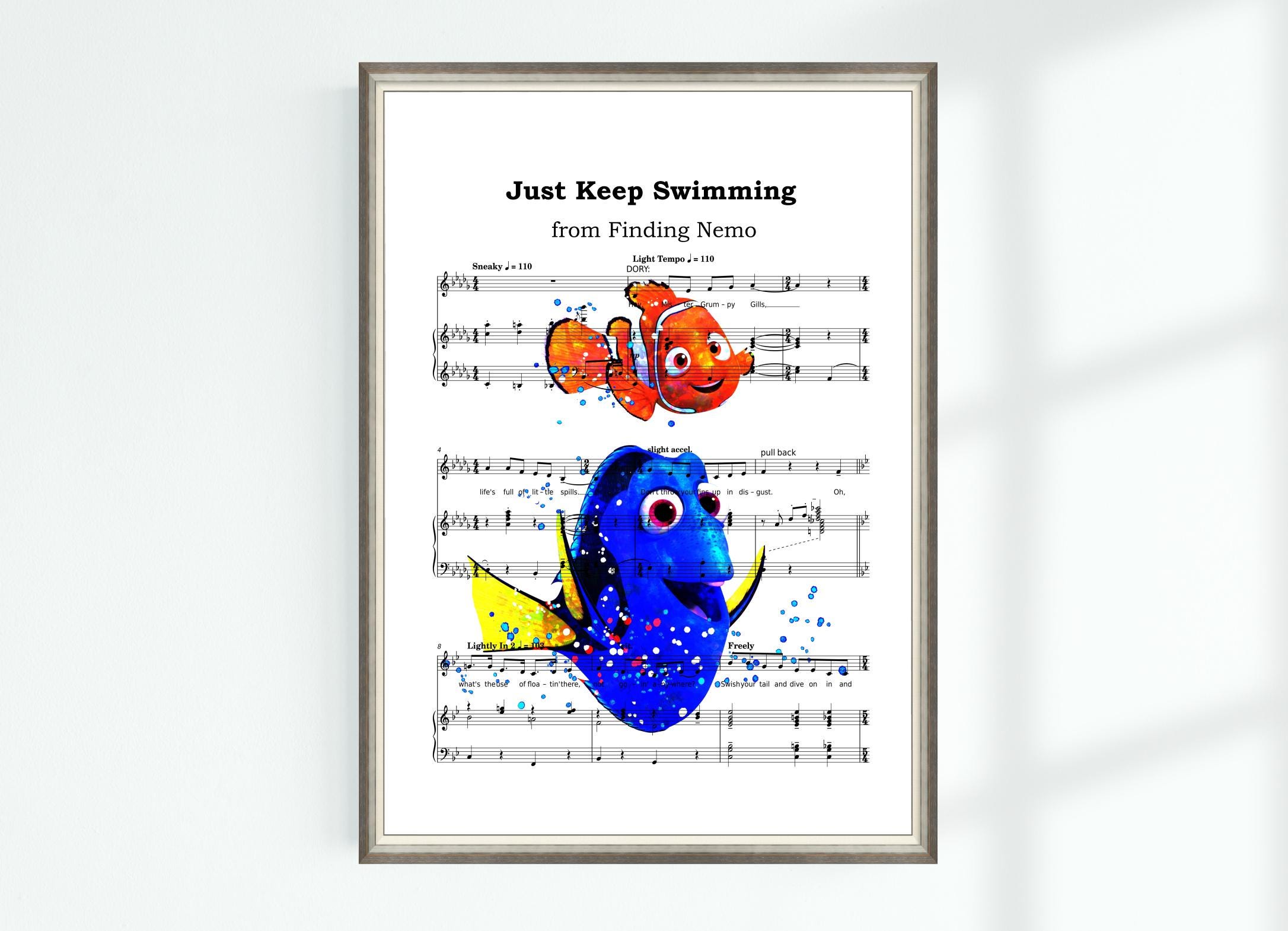 Finding Nemo Poster Nemo and Dory Print Just Keep Swimming Music Sheet ...
