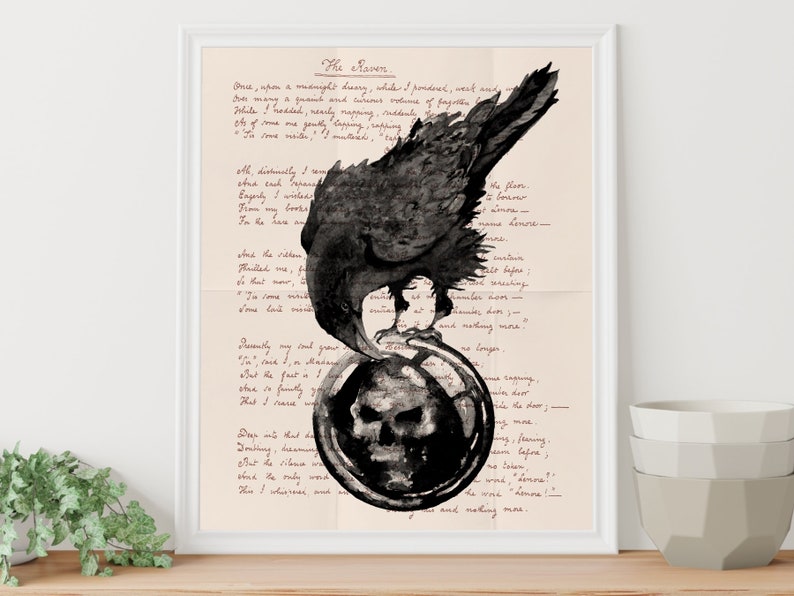 Edgar Allan Poe Poster the Raven Poem Original Handwriting - Etsy