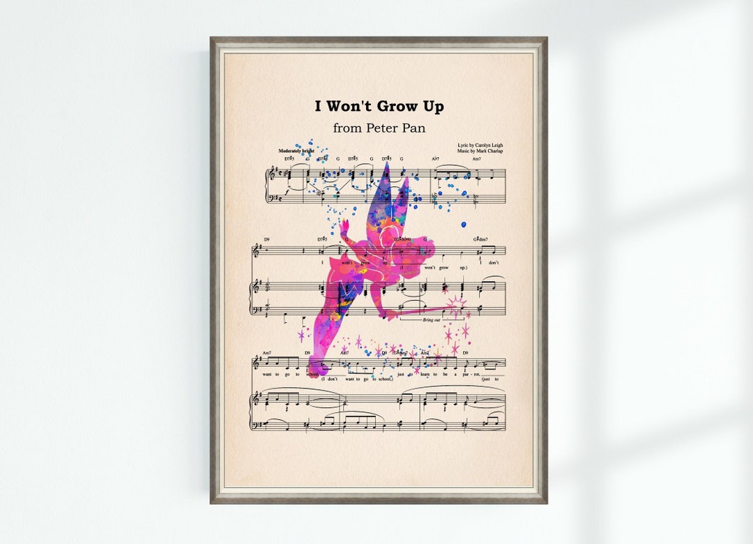 Peter Pan Musical Poster Tinker Bell Print I Won't Grow up Music Sheet ...