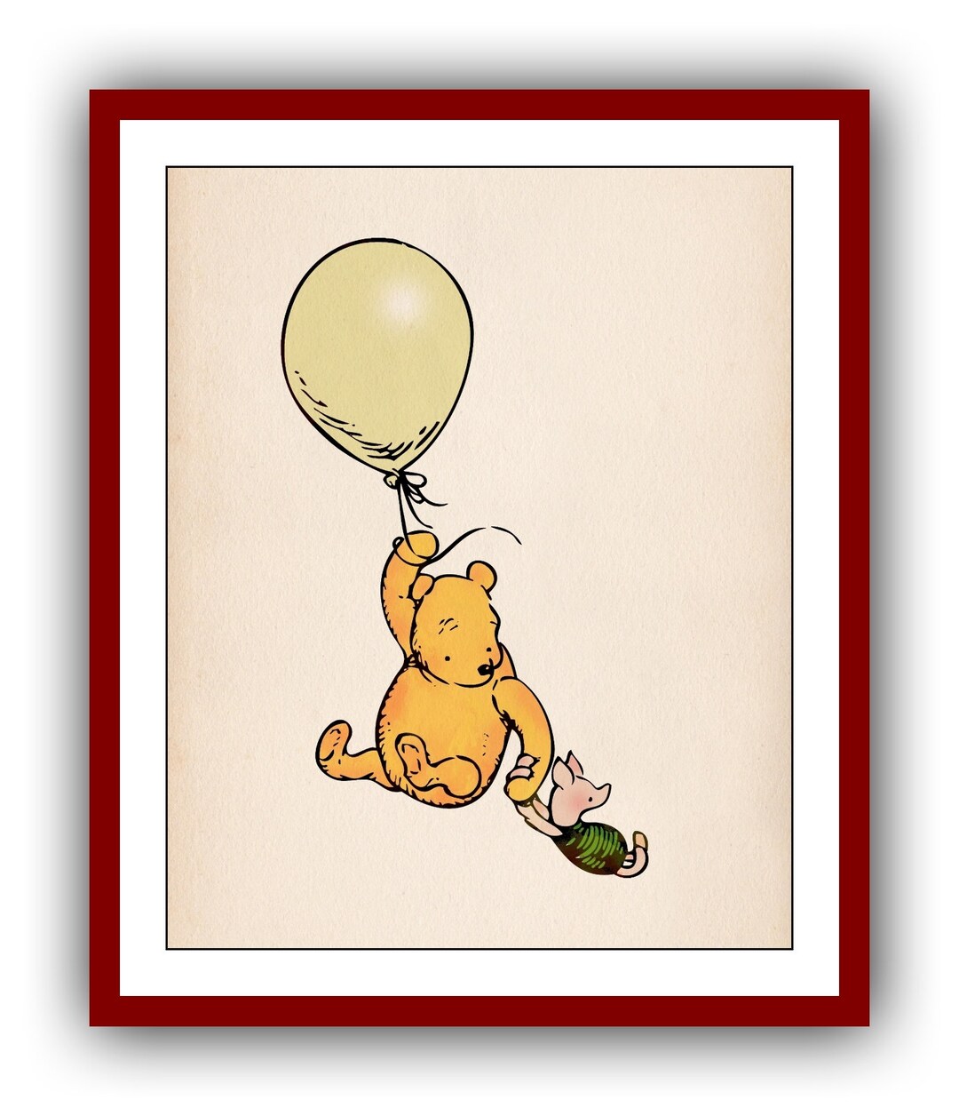 Winnie the Pooh and Piglet Balloon Print Winnie the Pooh Poster Color ...