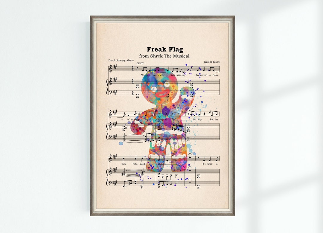 Shrek Musical Poster Gingy Print Freak Flag Music Sheet High School ...