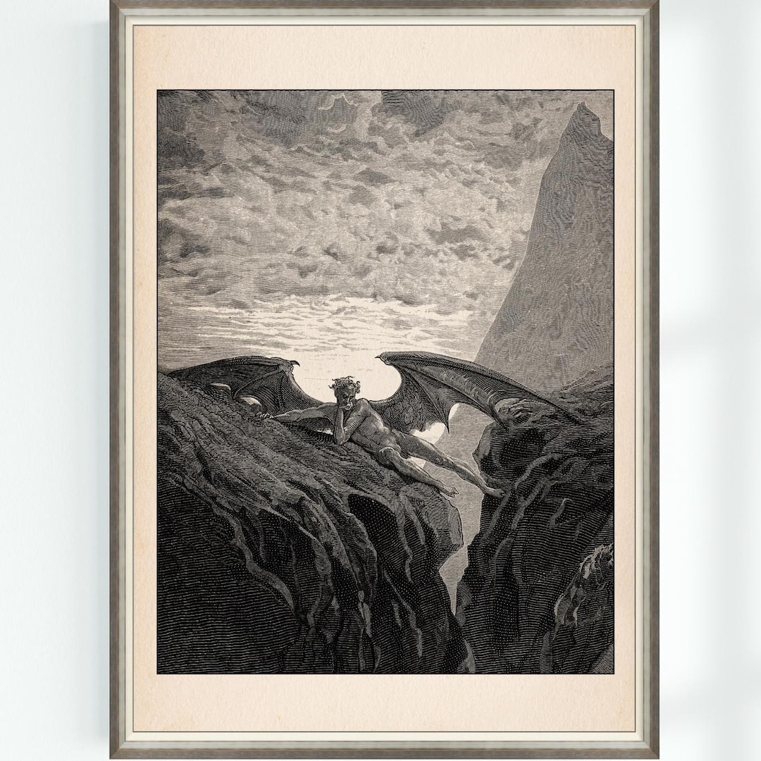 Paradise Lost Lucifer Fallen Angel Print Gustave Dore Engraving Wall ...