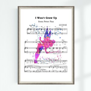 Peter Pan Musical Poster Tinker Bell Print I Won't Grow up Music Sheet ...