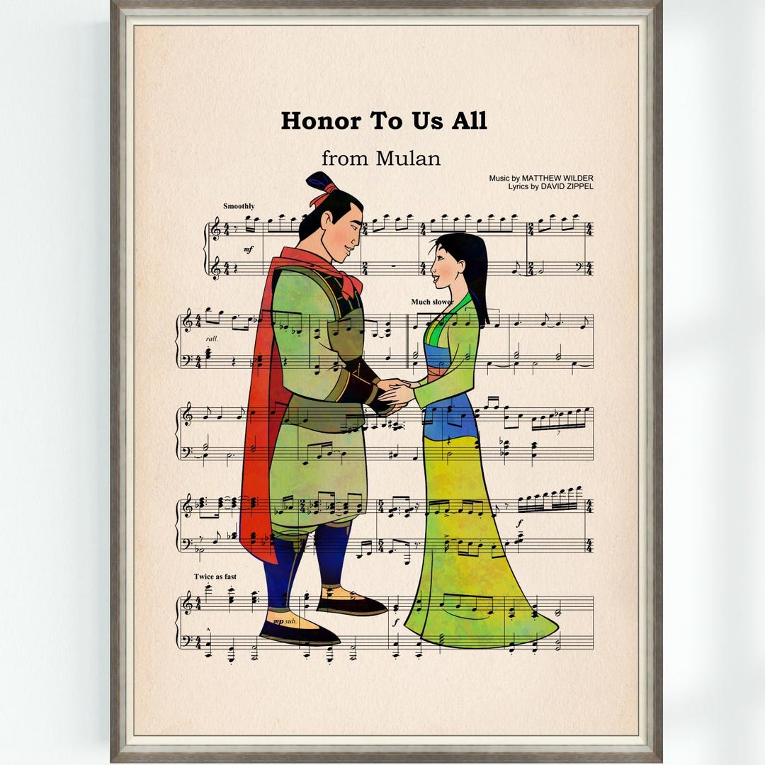 Mulan Princess Poster Honor to Us All Music Sheet Li Shang and Mulan ...