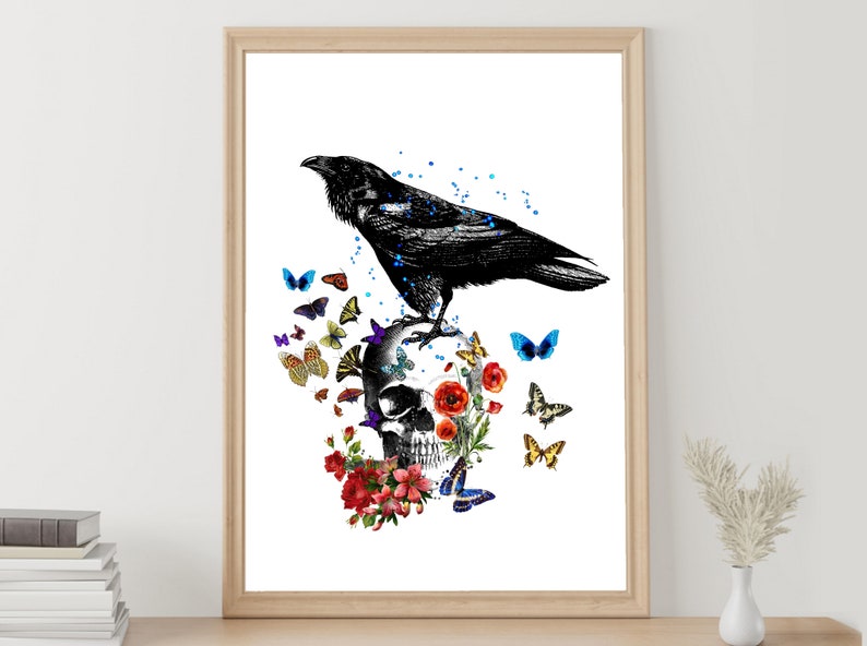 Human Scull and Raven Flower Anatomy Poster Butterfly Print Medical ...
