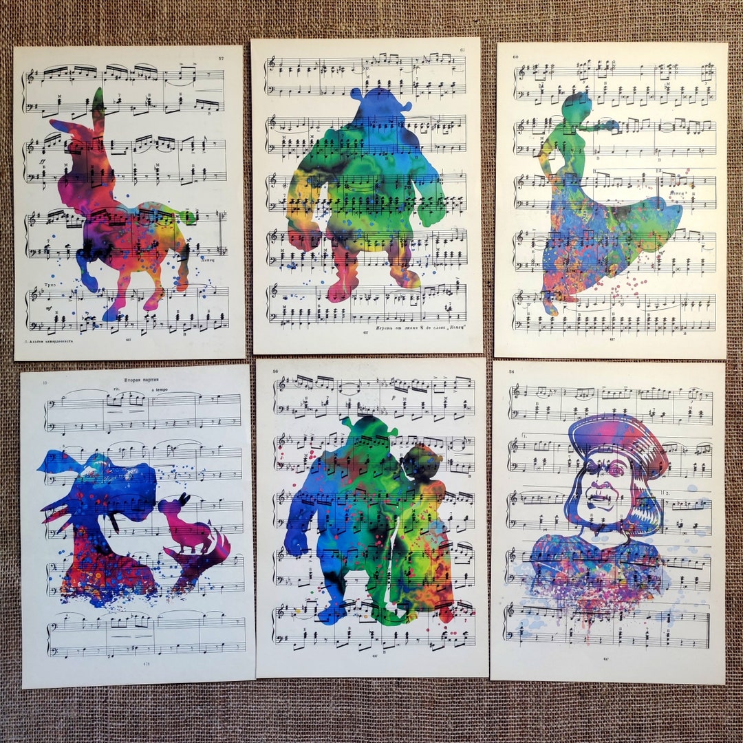 Shrek Musical Themed Musical Sheets Print 8x10 Set of 6 Vintage Poster ...