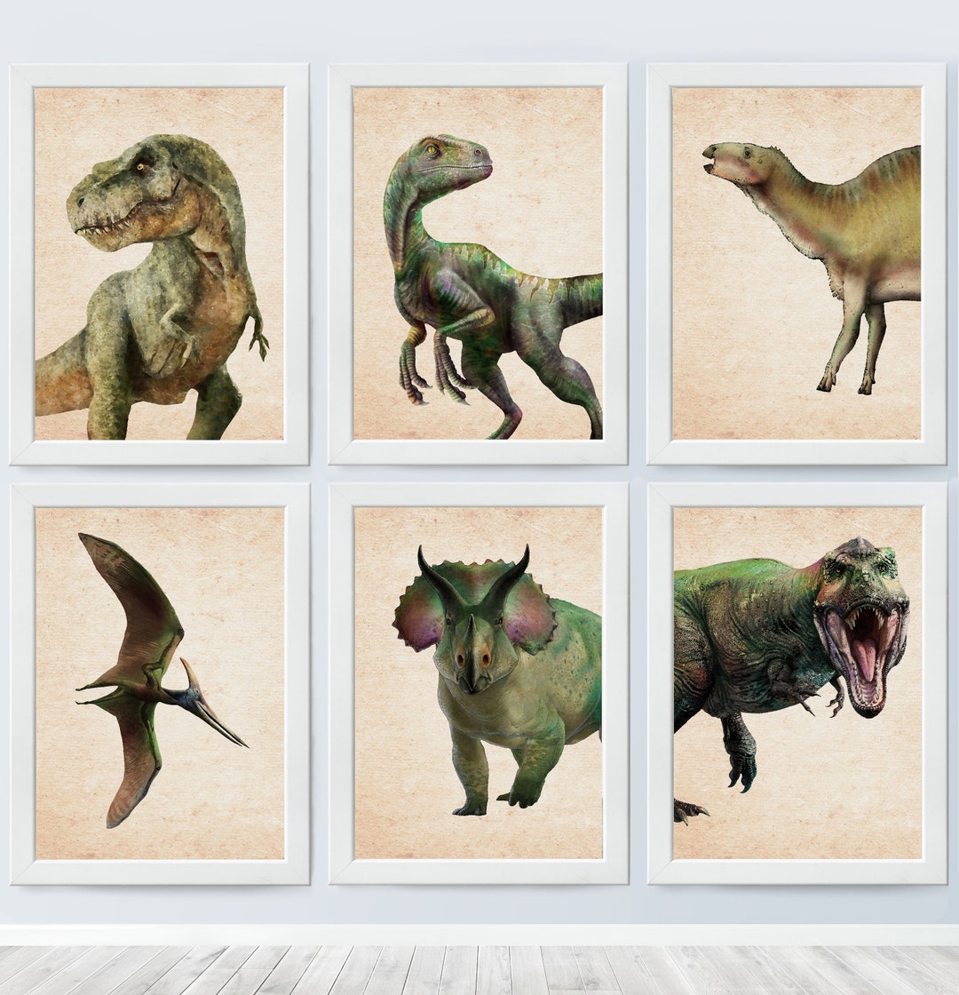 Dinosaur Set of 6 Poster Nursery Jurassic Dinosaur Printable Art Wall ...