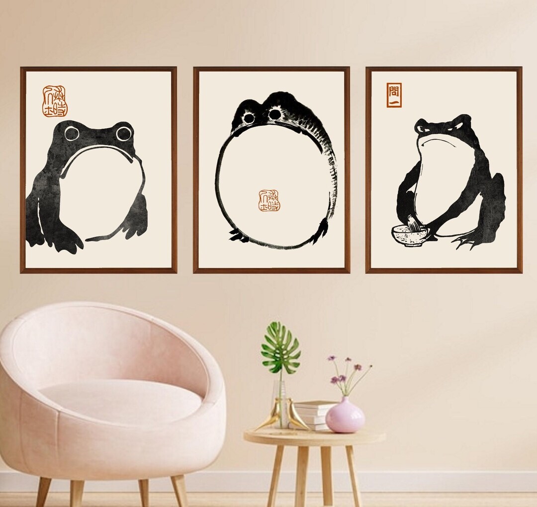 Set of 3 Japanese Frog Poster Wabi Sabi Matsumoto Hoji Print Vintage ...