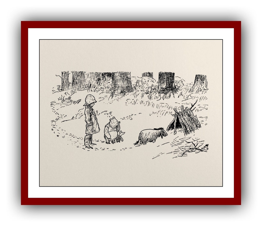 Winnie the Pooh Christopher Robin Eeyore House Piglet Print Vintage ...