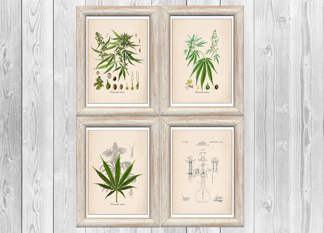 Cannabis Wall Art Set of 4 Poster Smoking Pipe Patent Print Cannabis ...