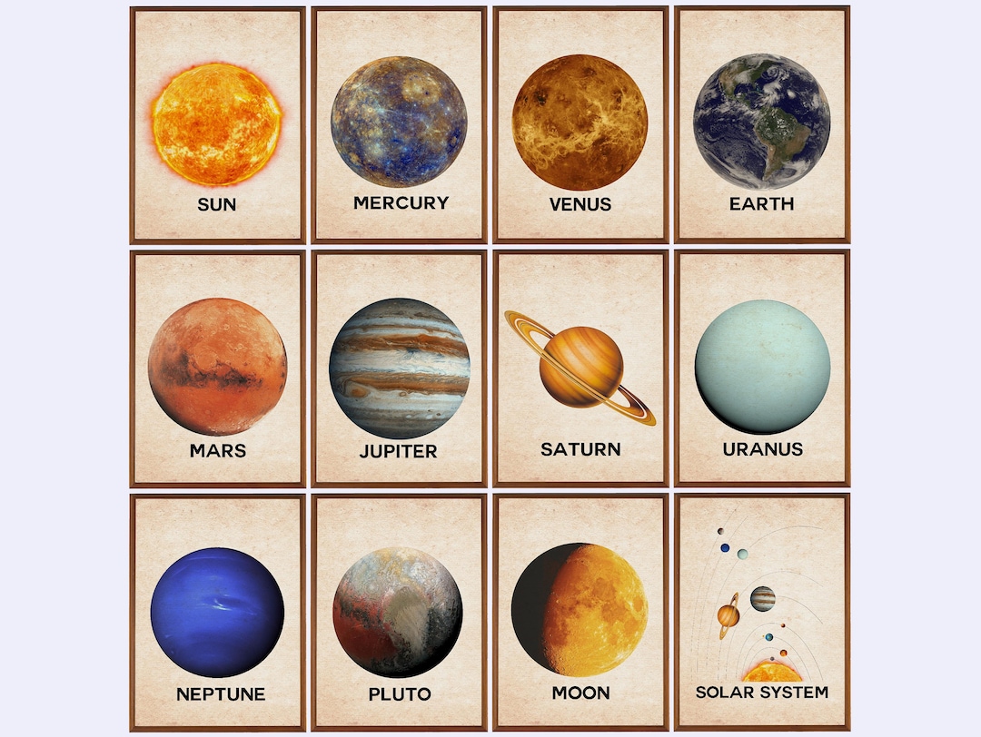 Solar System Set of 12 Space Wall Art Planets Sun Moon Astronomy Poster ...