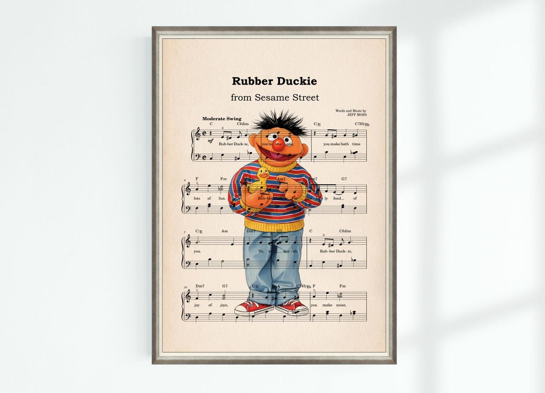 Sesame Street Poster Ernie Print Rubber Duckie Music Sheet Musical Gift ...