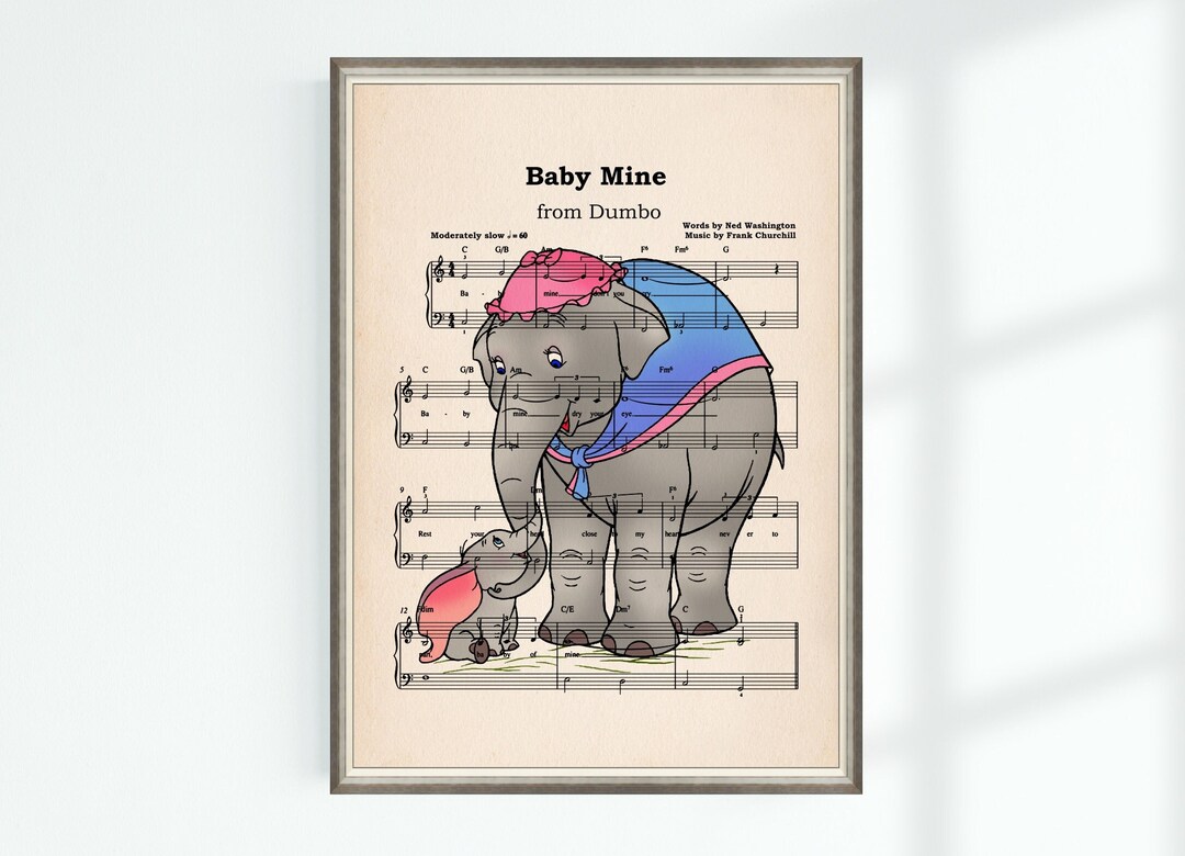 Dumbo and Mom Poster Baby Mine Music Sheet High School Musical Art ...