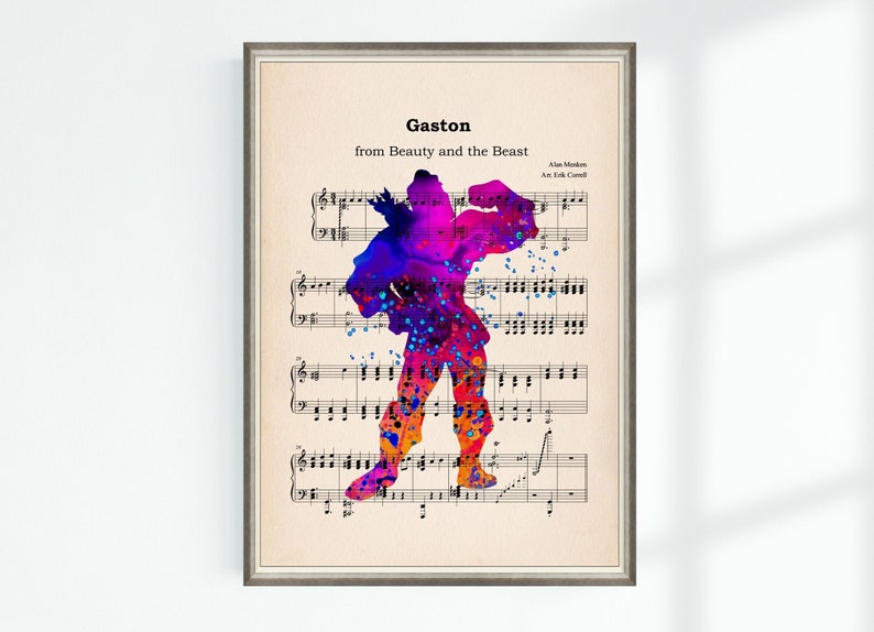 Beauty and the Beast Poster Princess Musical Poster Gaston Music Sheet ...